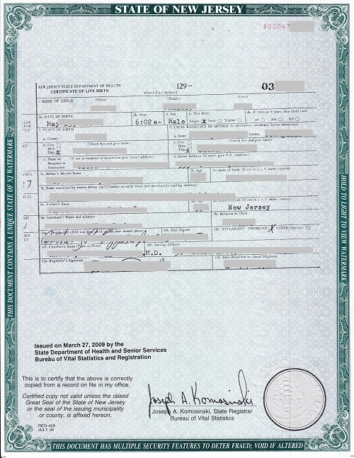 Birth certificate new jersey Jungle Lasers
